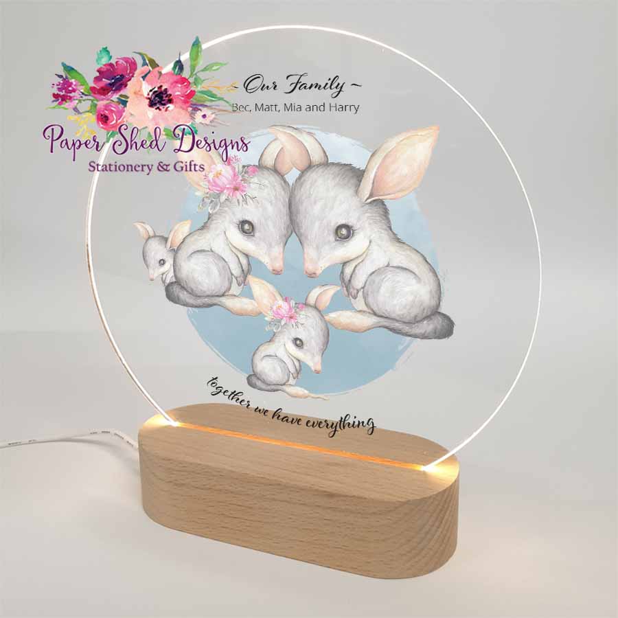 Personalised Family Print Custom Light | Bilby - Paper Shed Designs