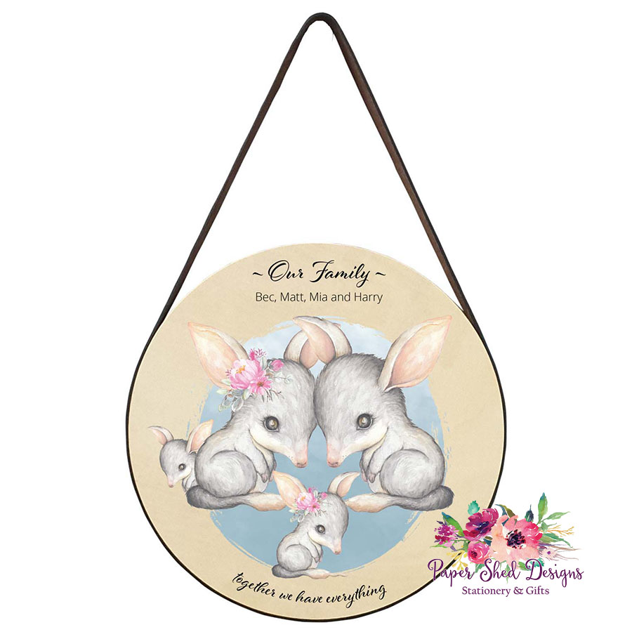 Personalised Family Print Leather Bound Timber | Bilby - Paper Shed Designs