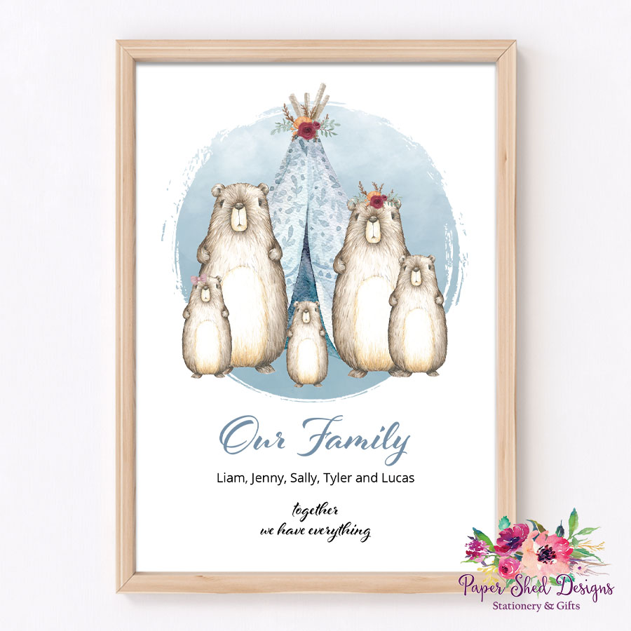 Personalised Family Print | Boho Bear - Paper Shed Designs