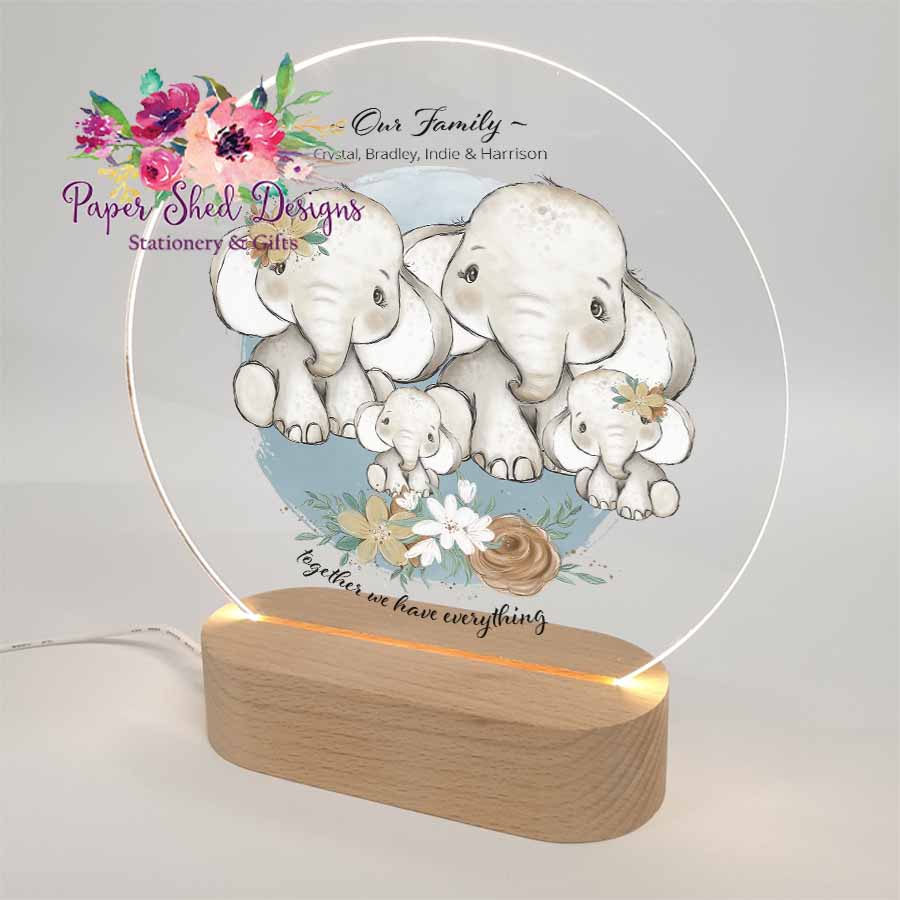 Personalised Family Print Custom Light | Elephant - Paper Shed Designs