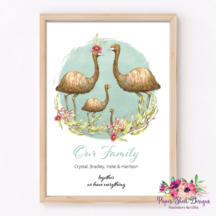 Personalised Family Print | Emu - Paper Shed Designs