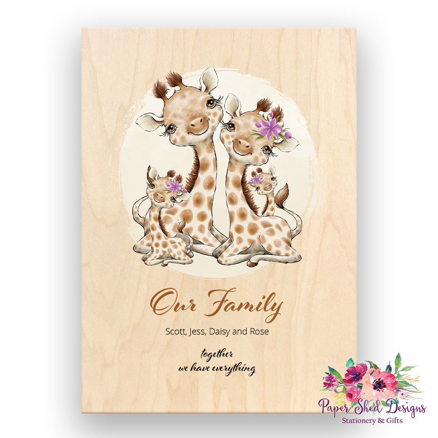 Personalised Family Timber Print | Giraffe - Paper Shed Designs