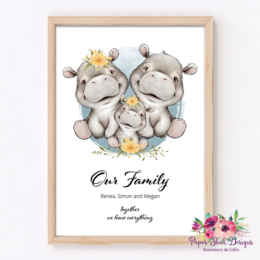 Personalised Family Print | Hippo - Paper Shed Designs