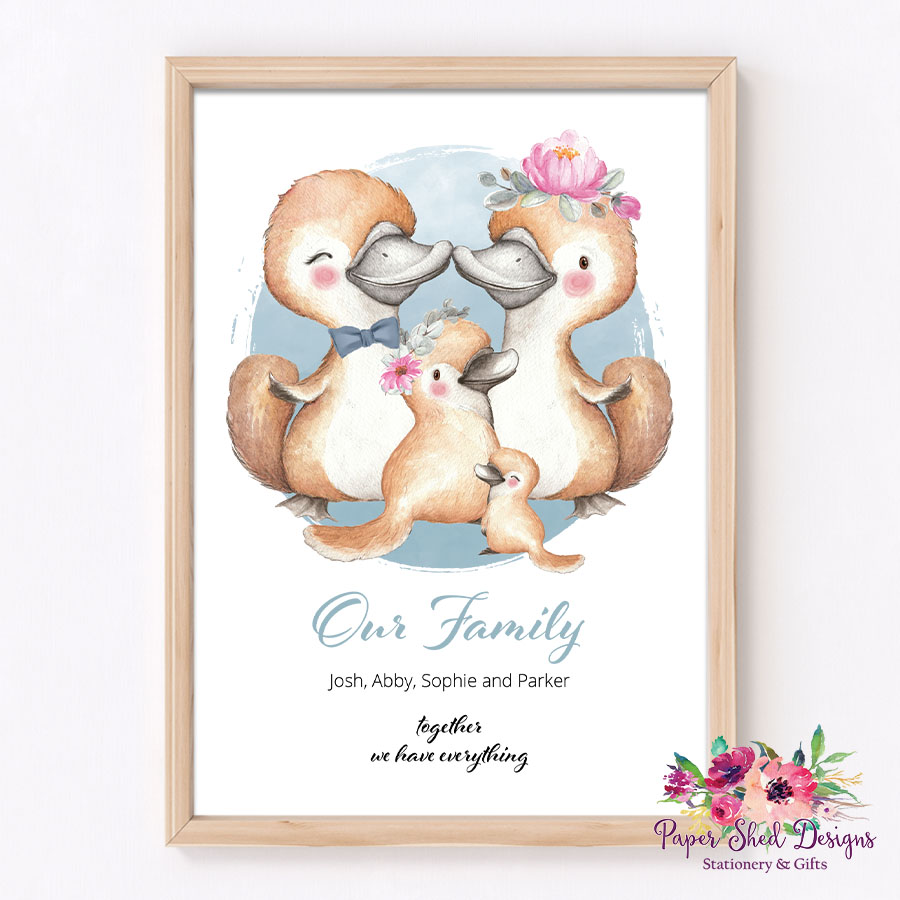 Personalised Family Print | Platypus - Paper Shed Designs