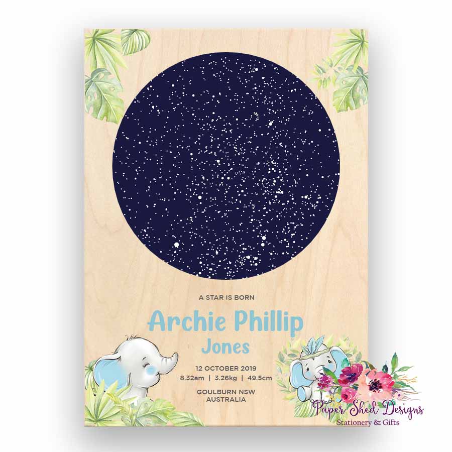 Timber Star Map | Blue Elephant - Paper Shed Designs