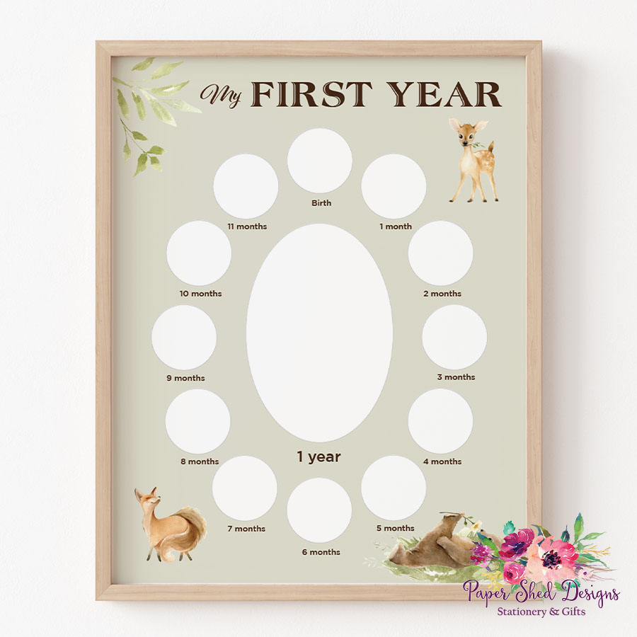 First Year Frame | Woodland Friends - Paper Shed Designs