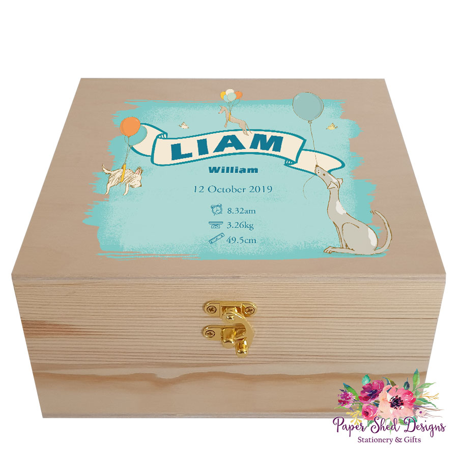Keepsake Box | Doggies and Balloons Teal - Paper Shed Designs