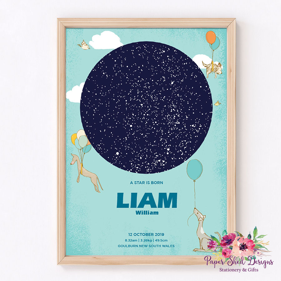 Star Map | Doggies and Balloons Teal - Paper Shed Designs