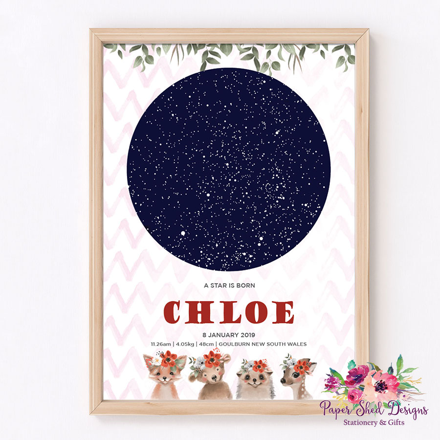 Star Map | Floral Woodland Animals - Paper Shed Designs