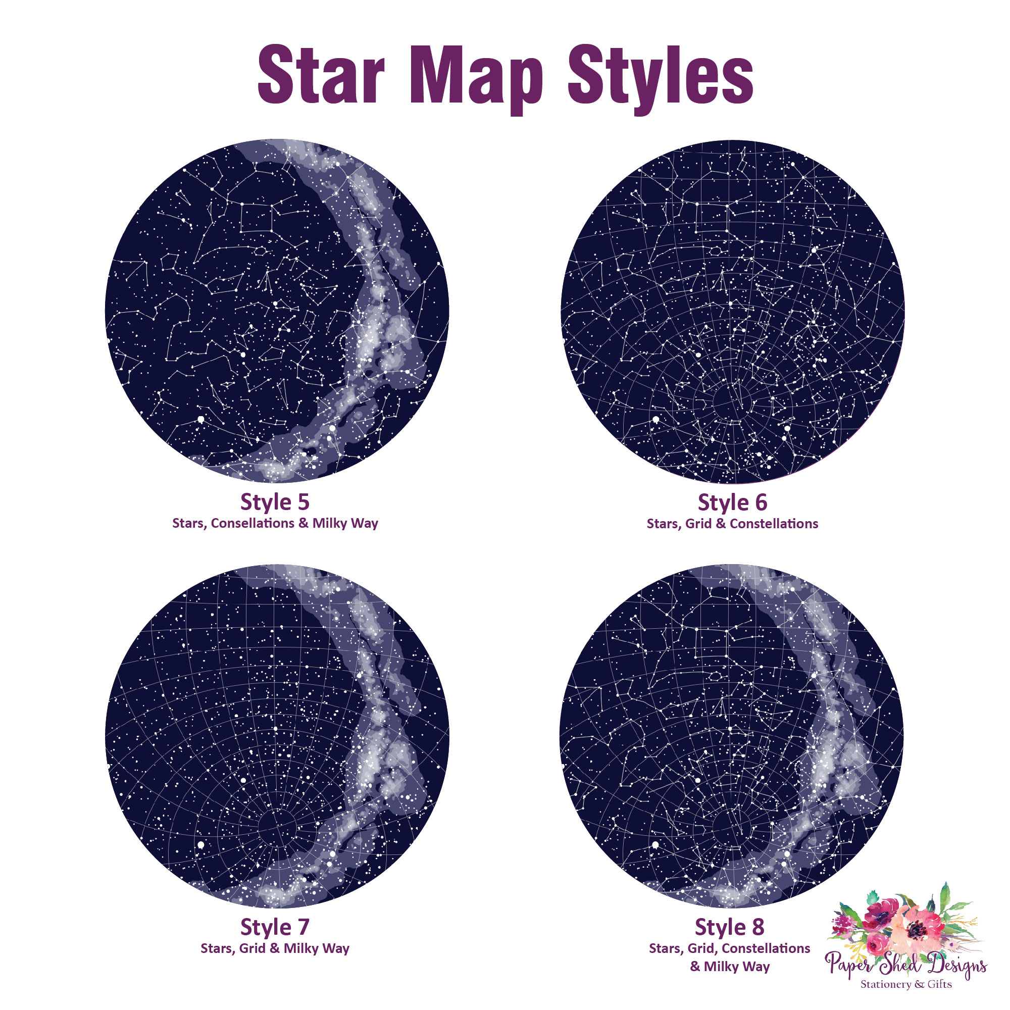 Australian Flowers Star Map - Paper Shed Designs