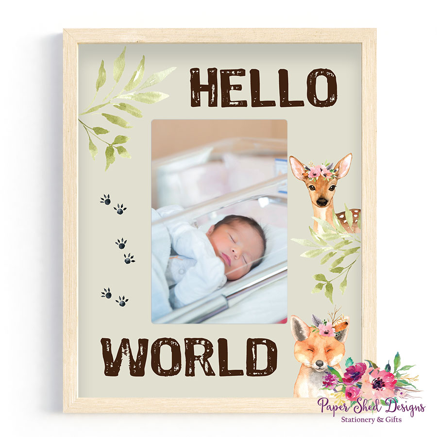 Hello World Photo Frame | Forest Friends Floral - Paper Shed Designs