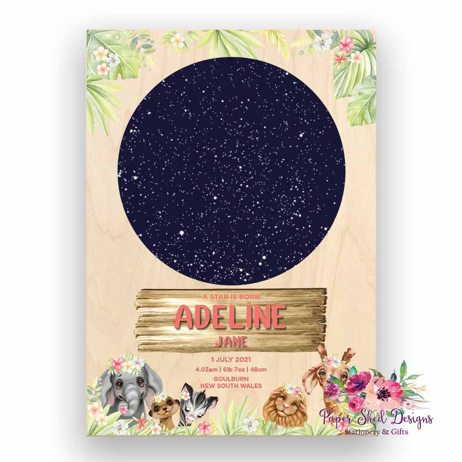 Timber Star Map | Floral Jungle Safari Animals - Paper Shed Designs
