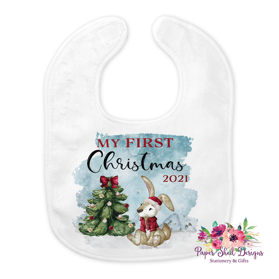 First Christmas Baby Bib | Christmas Bunnies - Paper Shed Designs