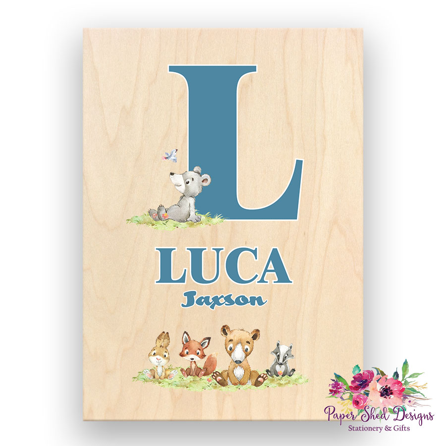 Timber Initial Print | Meadow Friends - Paper Shed Designs