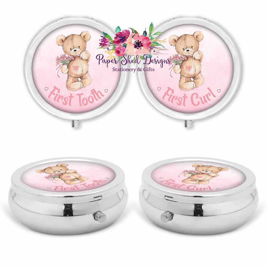 First Tooth & Curl Keepsake | Teddy Bear Hearts & Flowers - Paper Shed ...