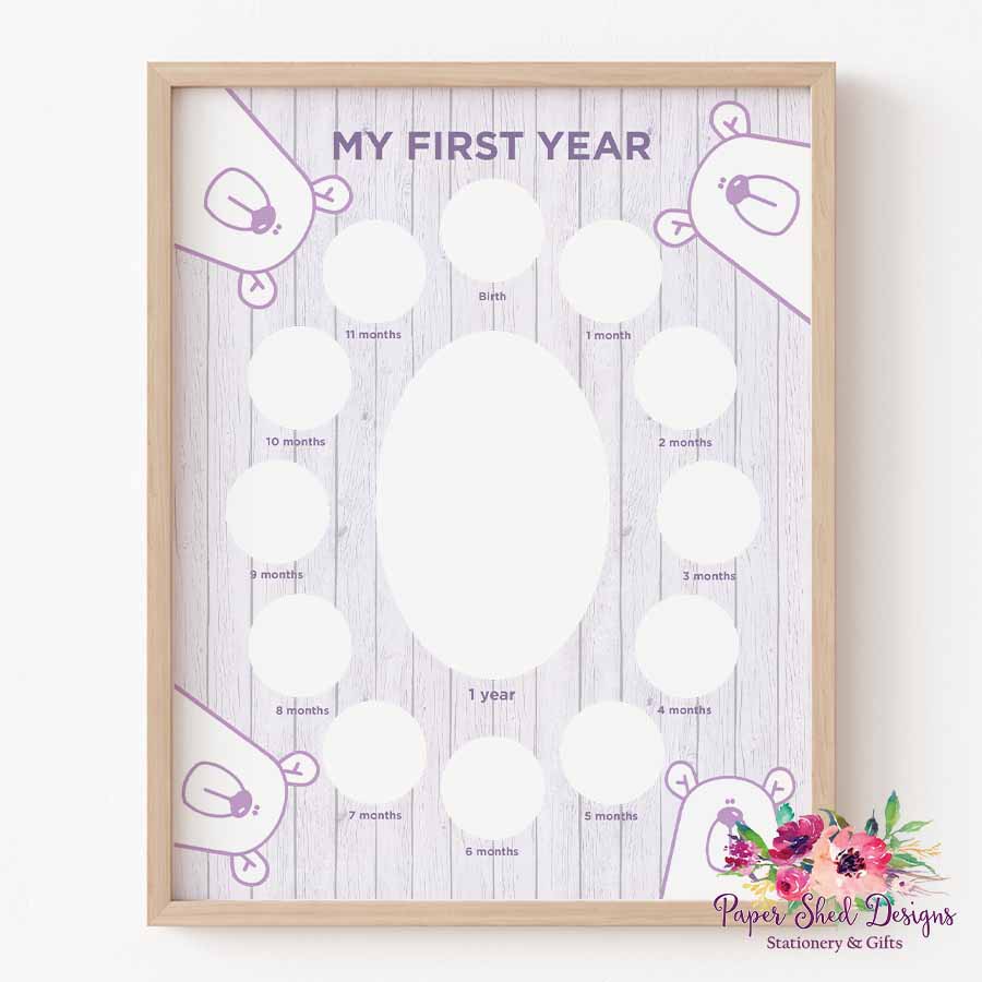 First Year Frame | Just Bear Lilac - Paper Shed Designs