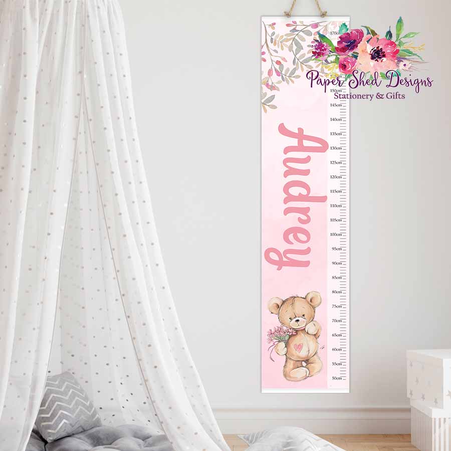 Height Chart | Teddy Bear Hearts & Flowers - Paper Shed Designs