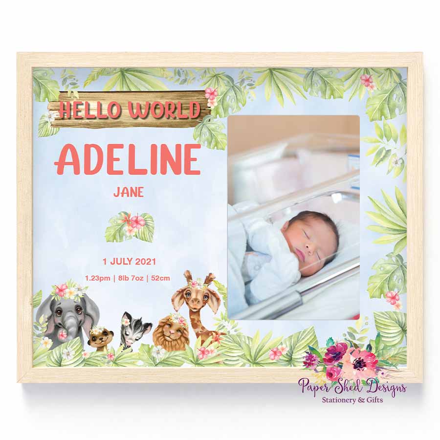 Hello World Photo Frame | Floral Jungle Safari Animals - Details ...