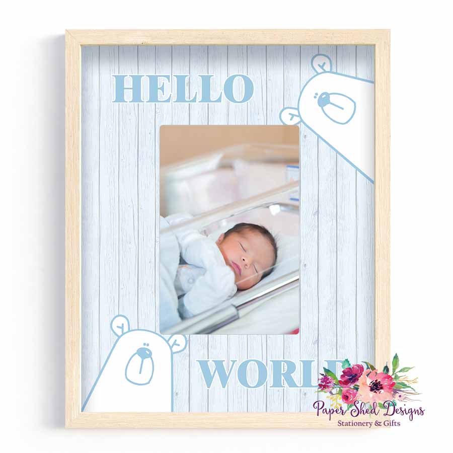Hello World Photo Frame | Just Bear Light Blue - Paper Shed Designs