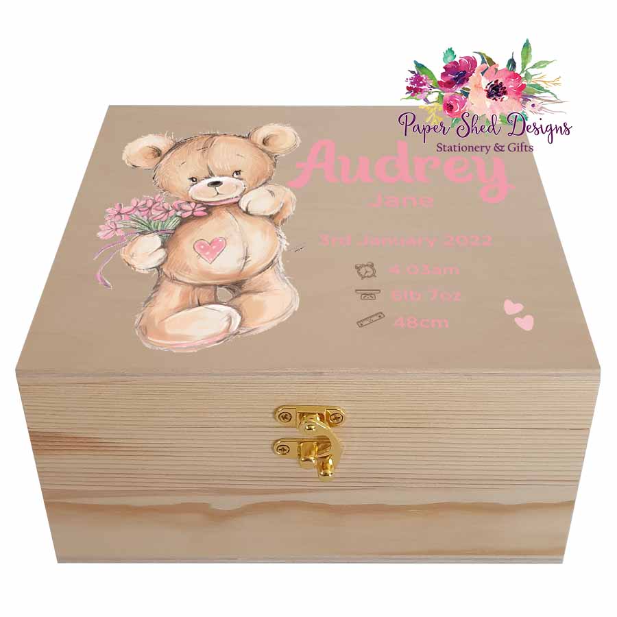 Keepsake Box | Teddy Bear Hearts & Flowers - Paper Shed Designs