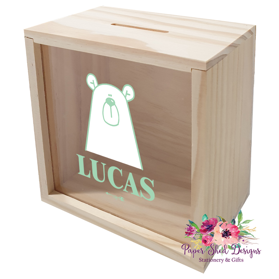 Timber Money Box | Just Bear Green - Paper Shed Designs