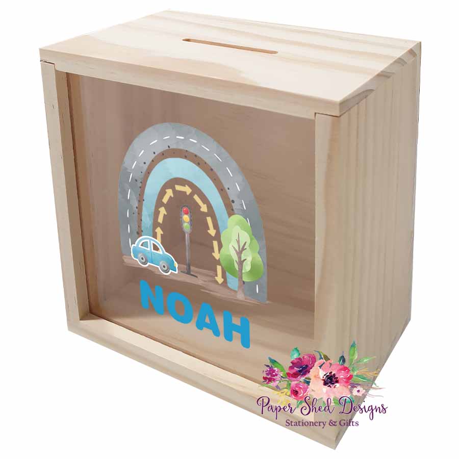 Timber Money Box | Rainbow Cars - Paper Shed Designs