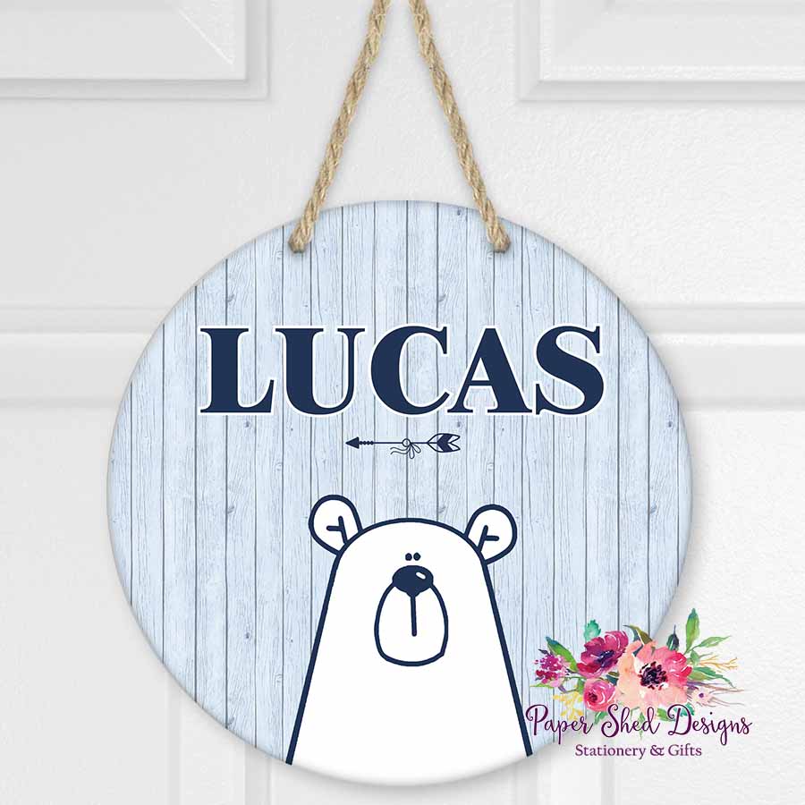 Acrylic Name Plaque | Just Bear Dark Blue - Paper Shed Designs