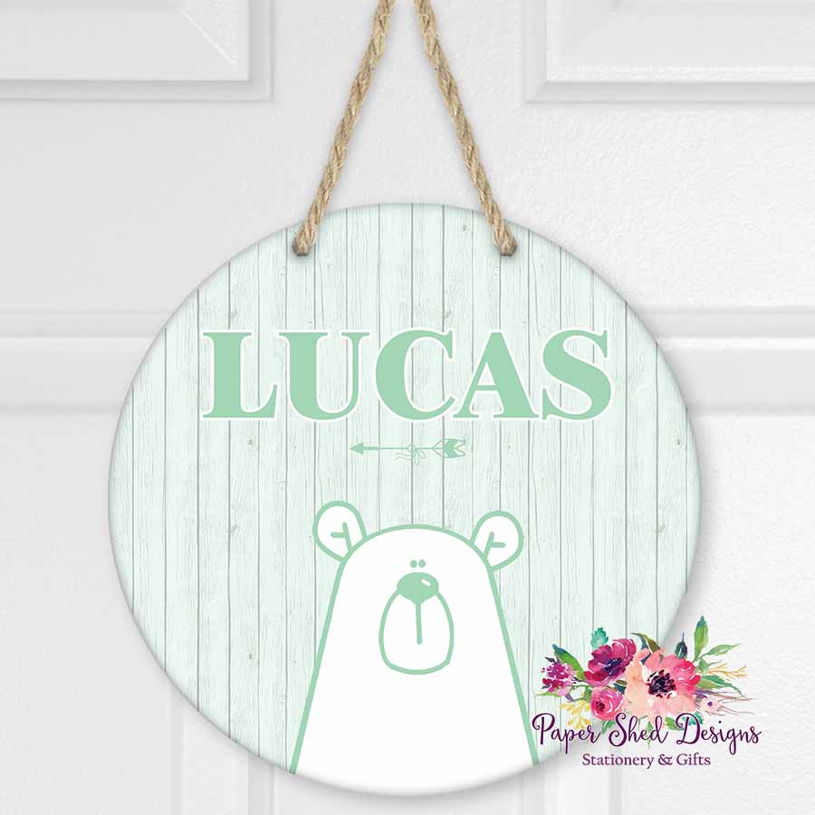 Acrylic Name Plaque | Just Bear Green - Paper Shed Designs