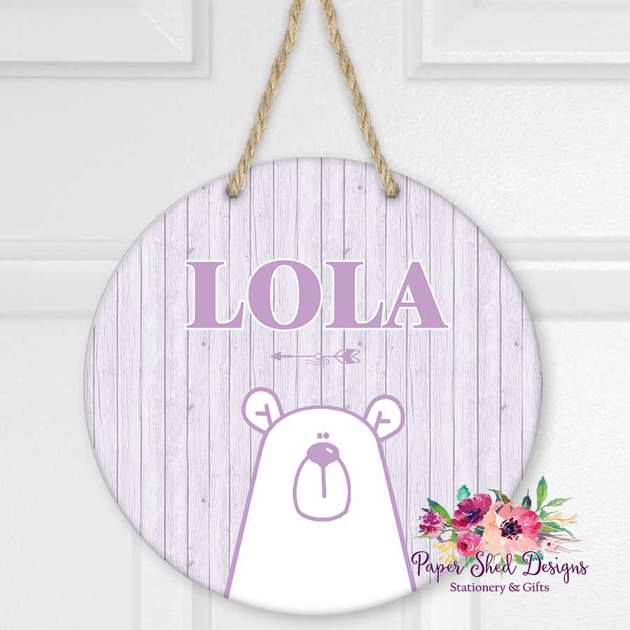 Acrylic Name Plaque | Just Bear Lilac - Paper Shed Designs