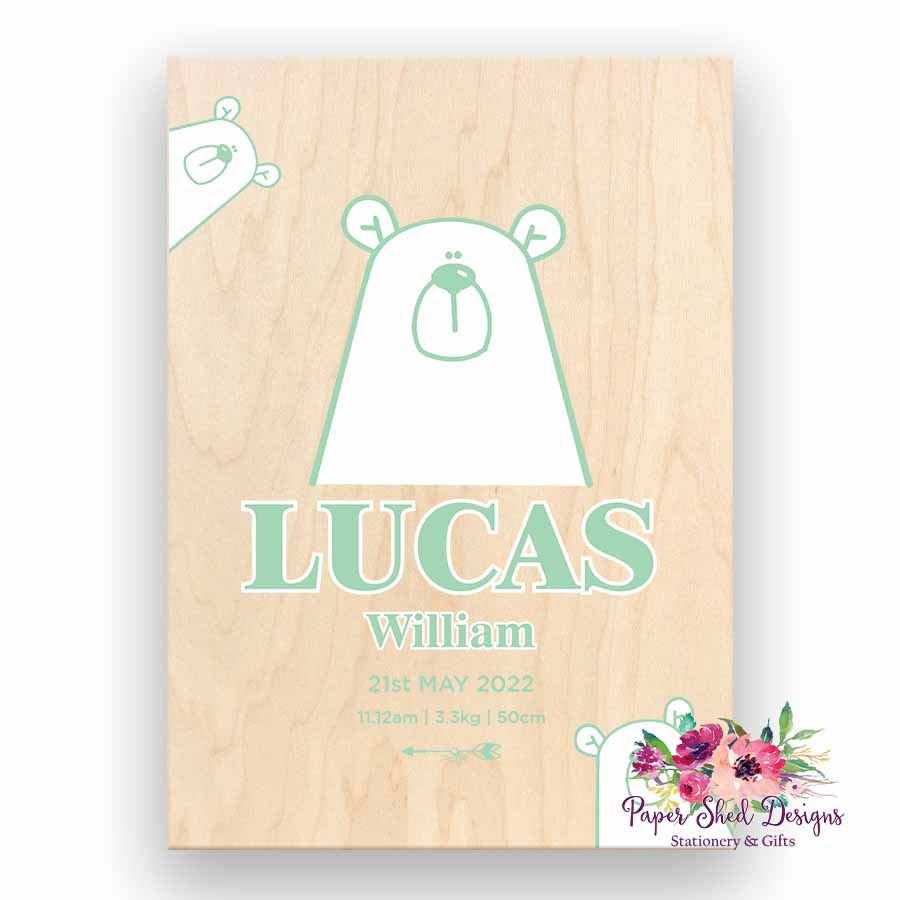 Timber Name Print | Just Bear Green - Paper Shed Designs