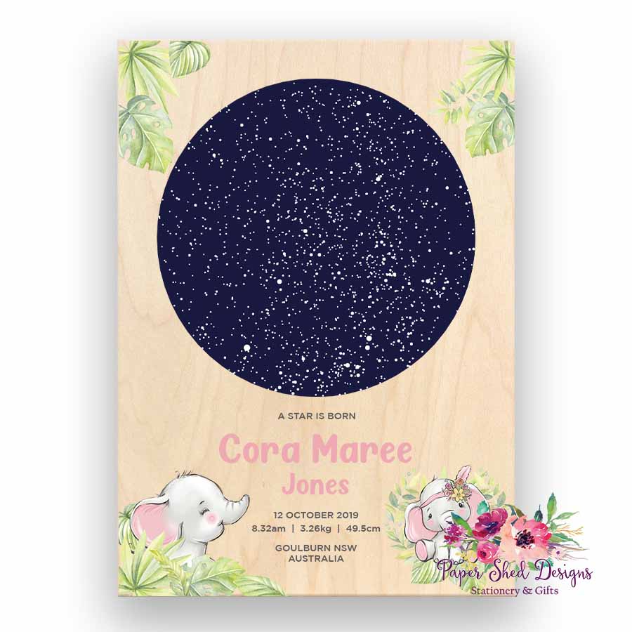 Timber Star Map | Pink Elephant - Paper Shed Designs
