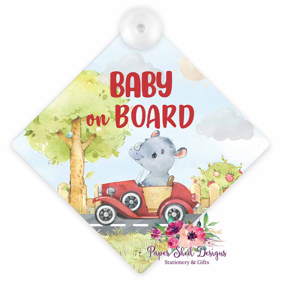 Baby on Board Car Sign | On The Move Rhino - Paper Shed Designs
