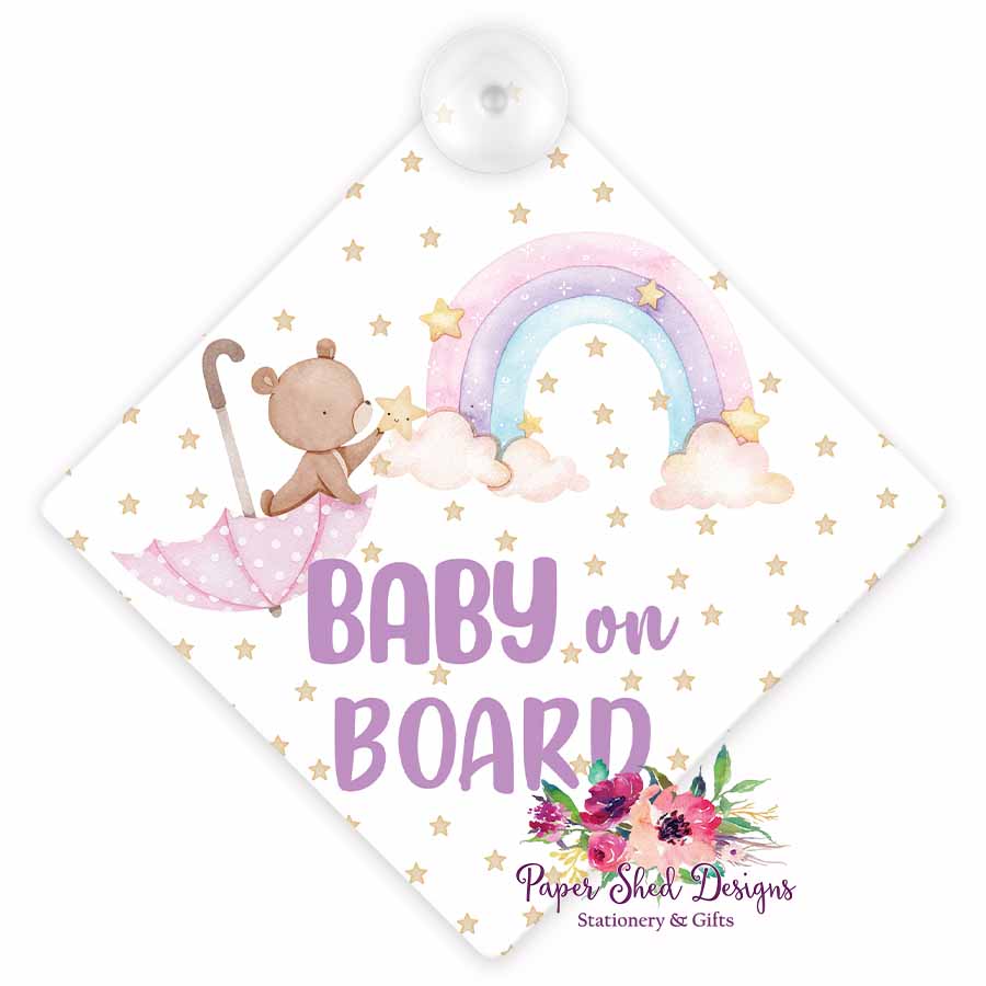 Baby on Board Car Sign | Rainbow Bear - Paper Shed Designs
