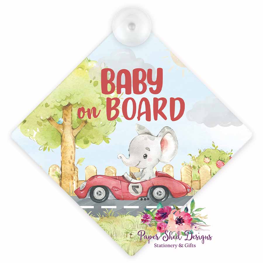 Baby on Board Car Sign | On The Move Elephant - Paper Shed Designs
