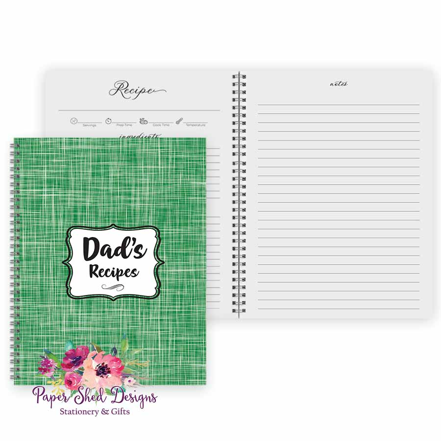 Personalised Recipe Book | Green Linen - Paper Shed Designs