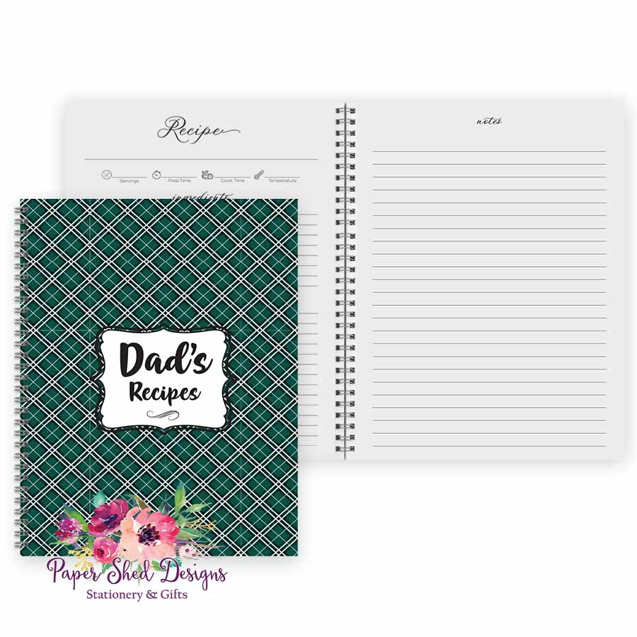 Personalised Recipe Book | Green Plaid - Paper Shed Designs