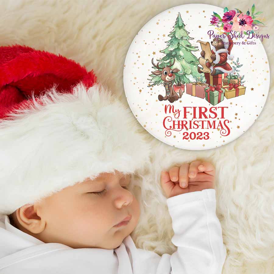 First Christmas Milestone Disc | Santa Bear - Paper Shed Designs