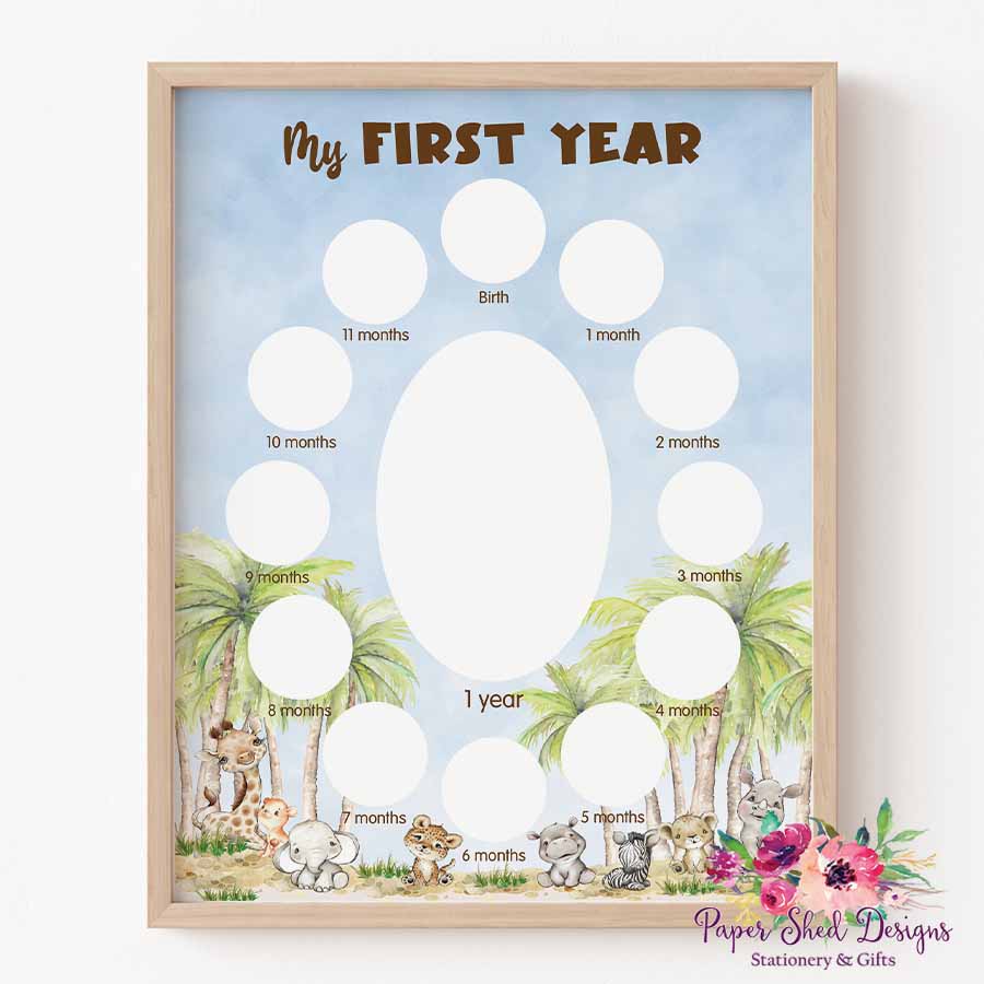First Year Frame | Cute Safari Animals - Paper Shed Designs