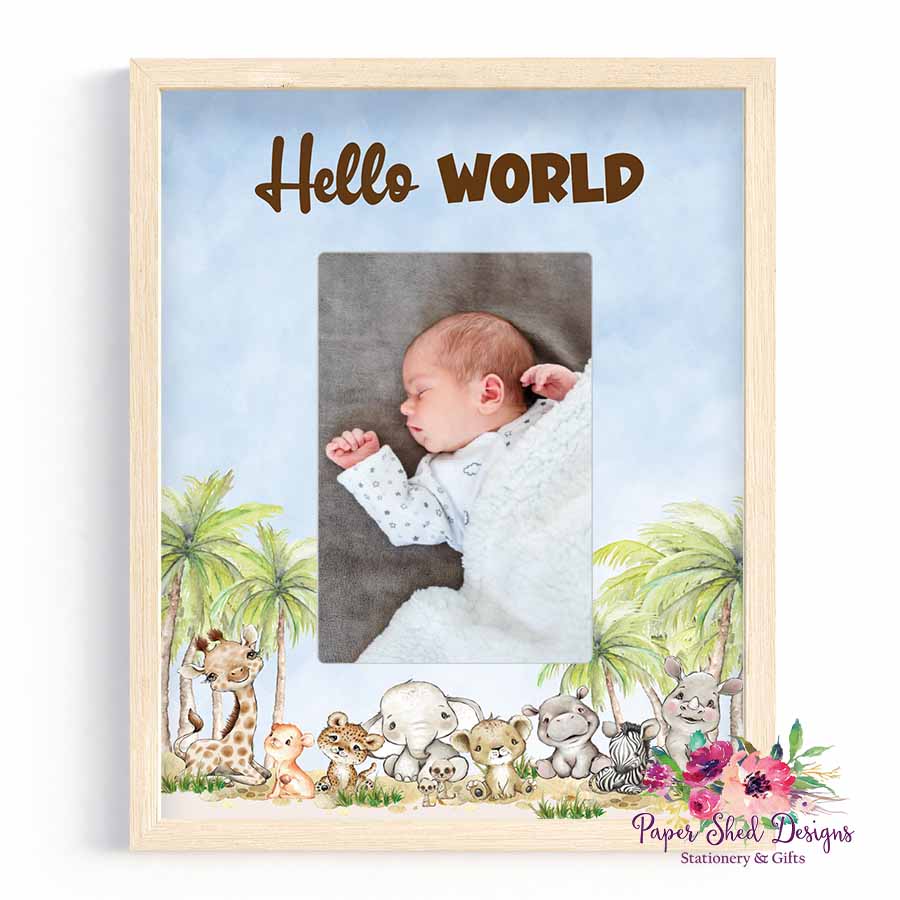 Hello World Photo Frame | Cute Safari Animals - Paper Shed Designs