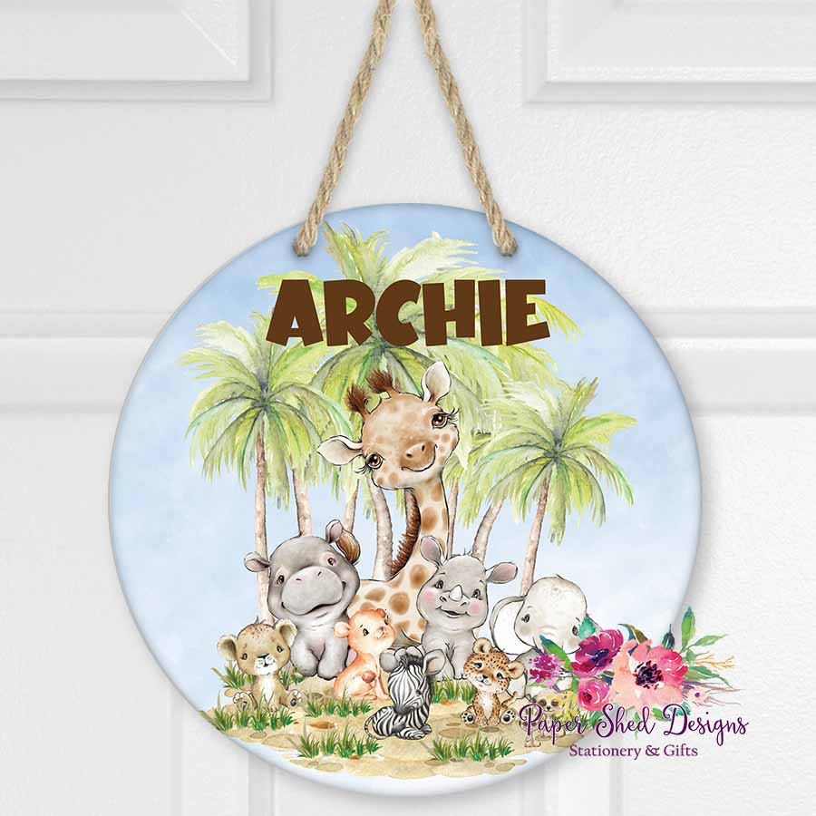 Acrylic Name Plaque | Cute Safari Animals - Paper Shed Designs