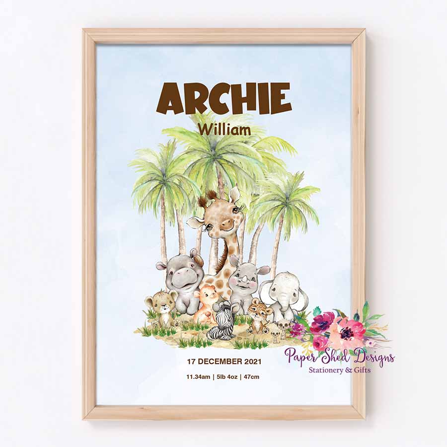 Name Print | Cute Safari Animals - Paper Shed Designs