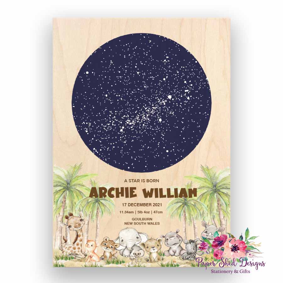 Timber Star Map | Cute Safari Animals - Paper Shed Designs