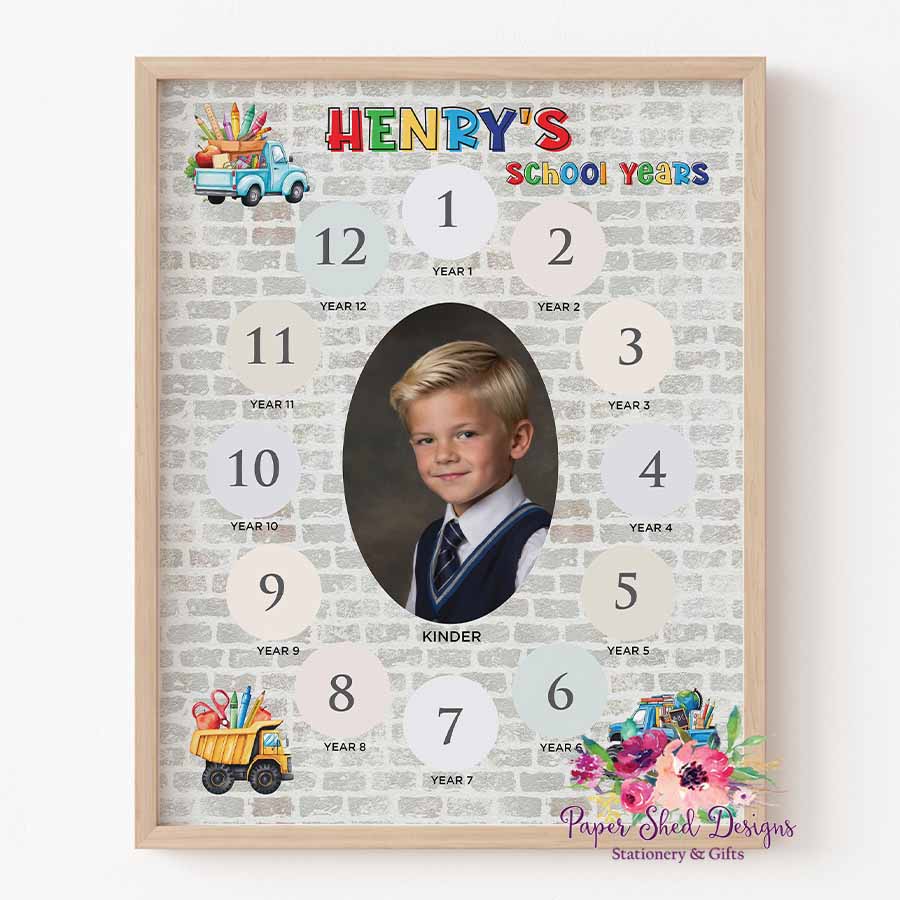 School Years Photo Frame | Vehicles - Paper Shed Designs