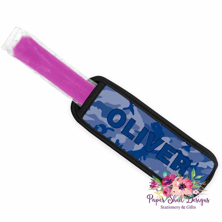 Personalised Icy Pole Holder | Blue Camo - Paper Shed Designs