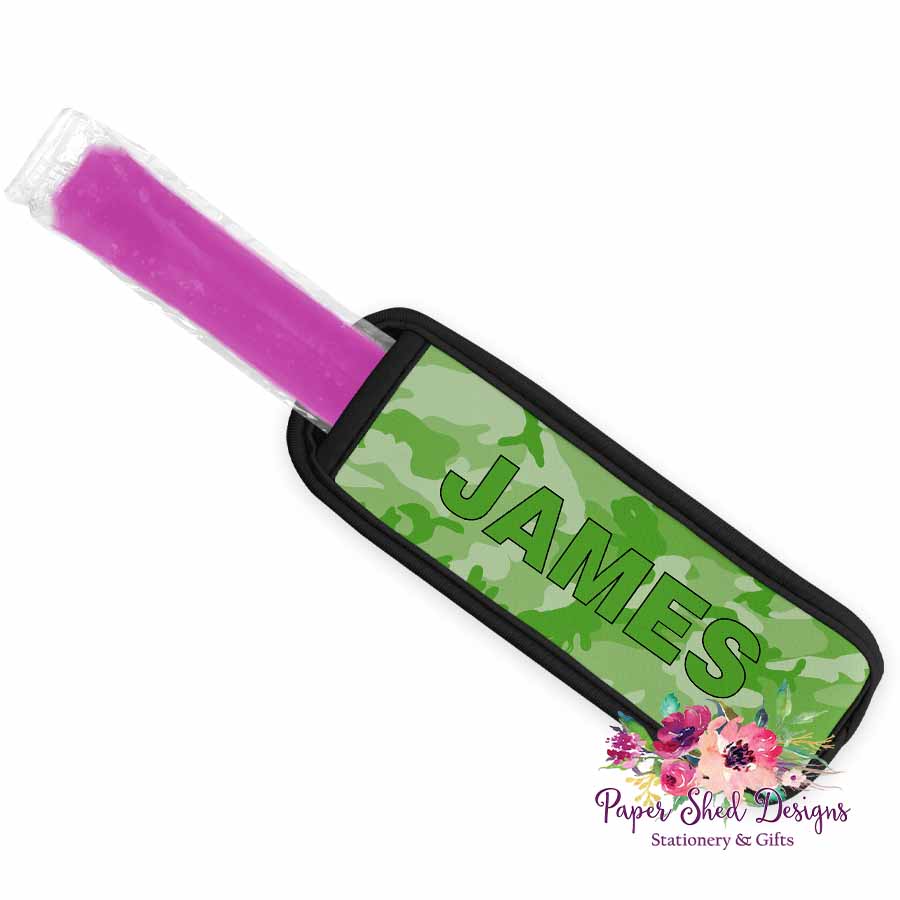 Personalised Icy Pole Holder | Green Camo - Paper Shed Designs