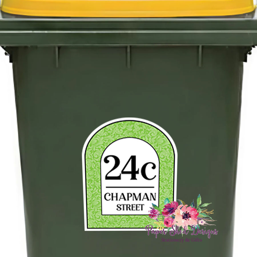 Bin Sticker | Damask Green - Paper Shed Designs