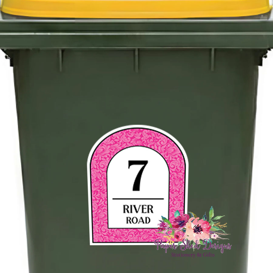 Bin Sticker | Damask Pink - Paper Shed Designs