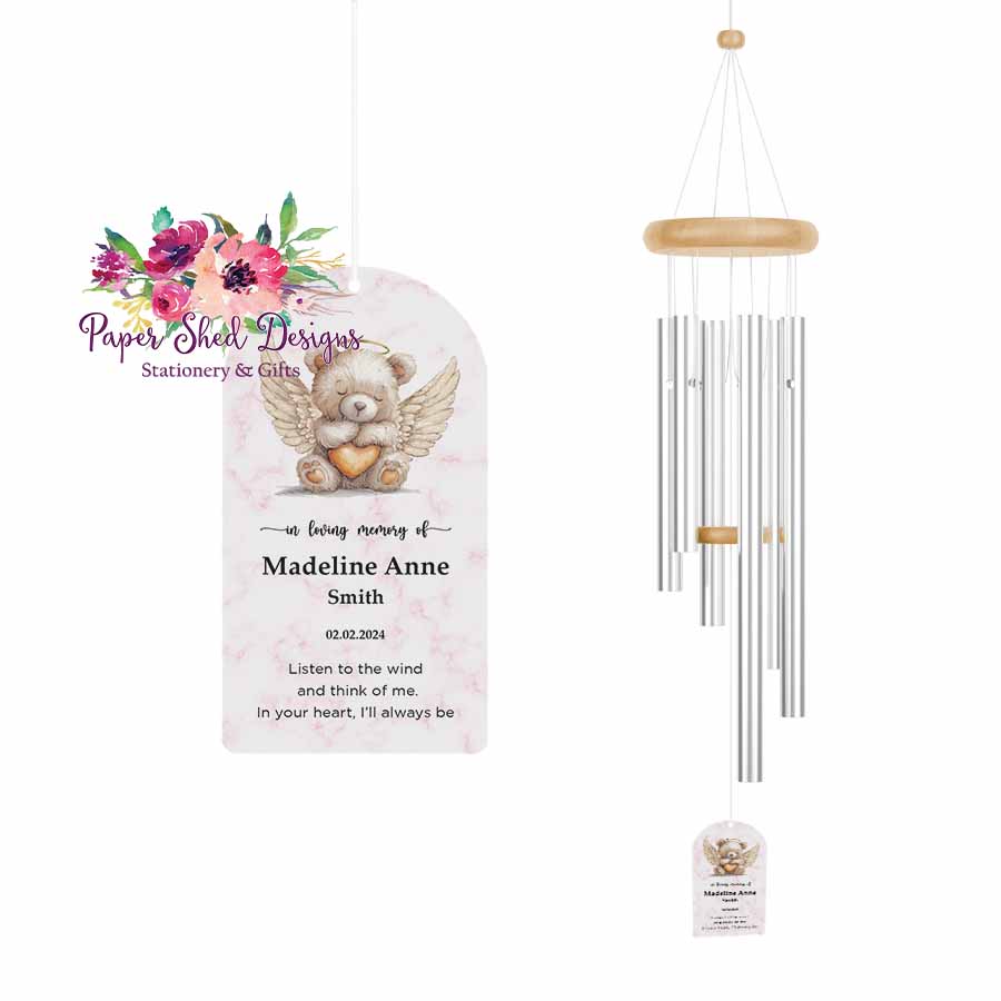 Memorial Wind Chime | Angel Bear Pink - Paper Shed Designs