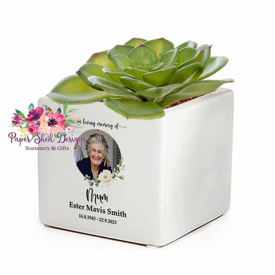 Memorial Planter Pot | White Roses - Paper Shed Designs