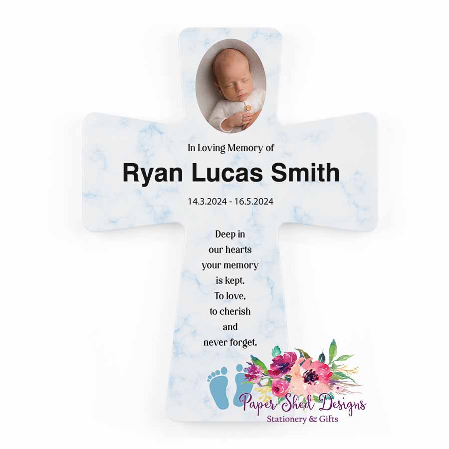 Memorial Cross | Footprints Blue - Paper Shed Designs